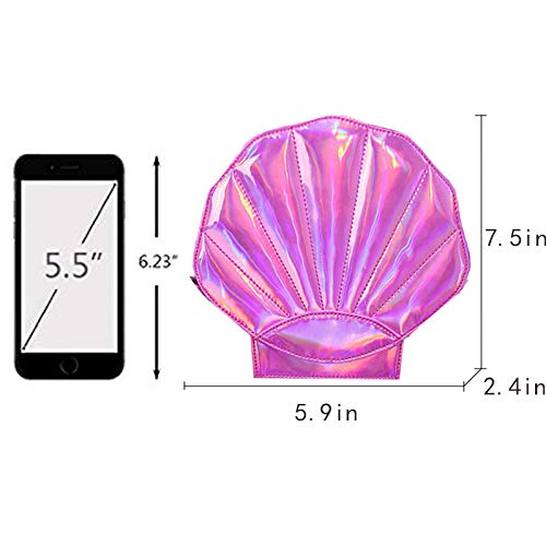 Women Mini Hologram Seashell Shape PU Leather Evening Clutch Handbag Cross-body Bag