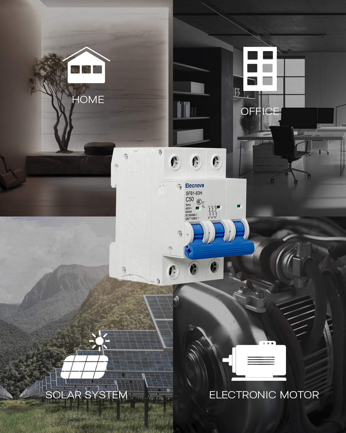 Elecnova 6-63A Miniature Circuit Breaker, AC 25 Amp 3 Pole 400V, DIN Rail Mounted Circuit Breakers, Overload, Short-Circuit Protection, 110V / 120V Available, MCB