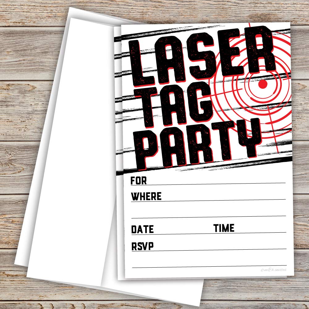 Laser Tag Party Invitations (20 Count) with Envelopes - Laser Tag Birthday Party