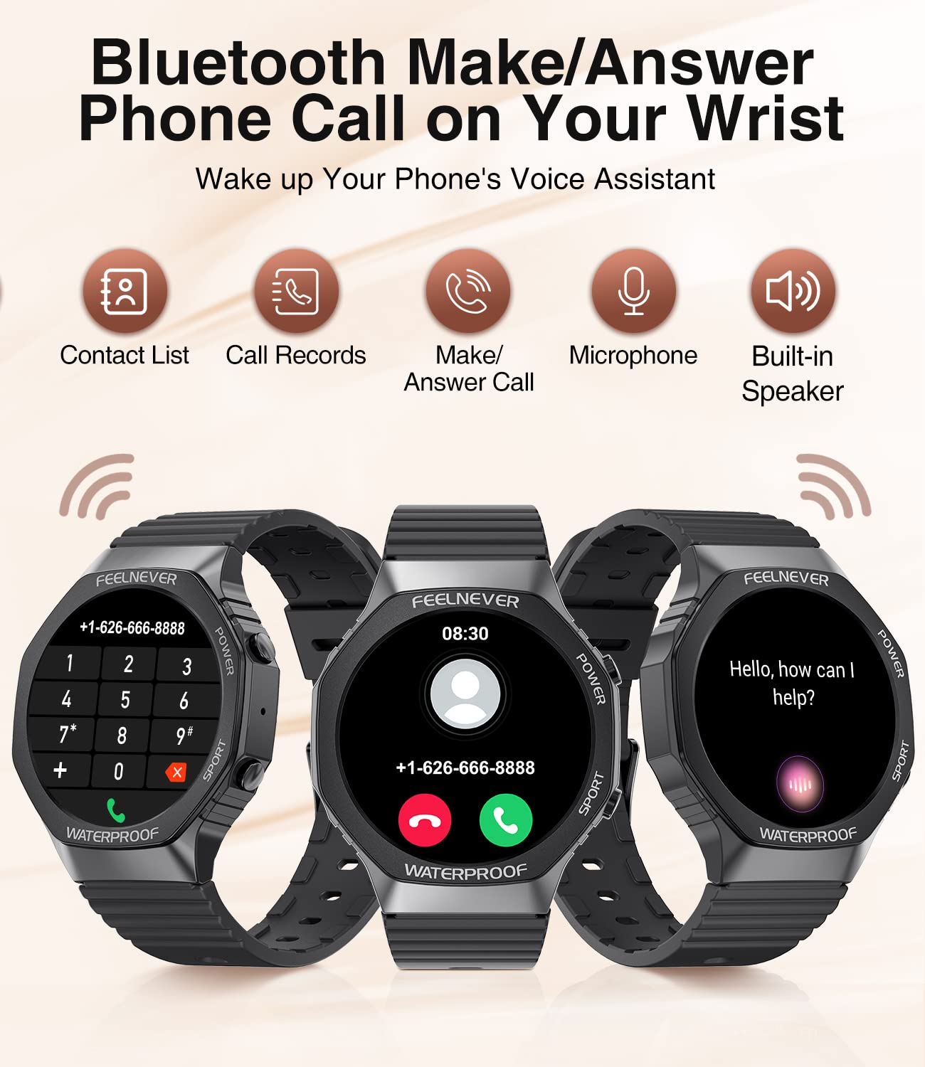 FOXBOX Smart Watch for Men(Answer/Make Call),1.32" Touch Screen Fitness Tracker with Blood Pressure/Heart Rate Tracker,Pedometer,Stopwatch,IP67 Waterproof Black Smart Watches for Android/iOS Phone