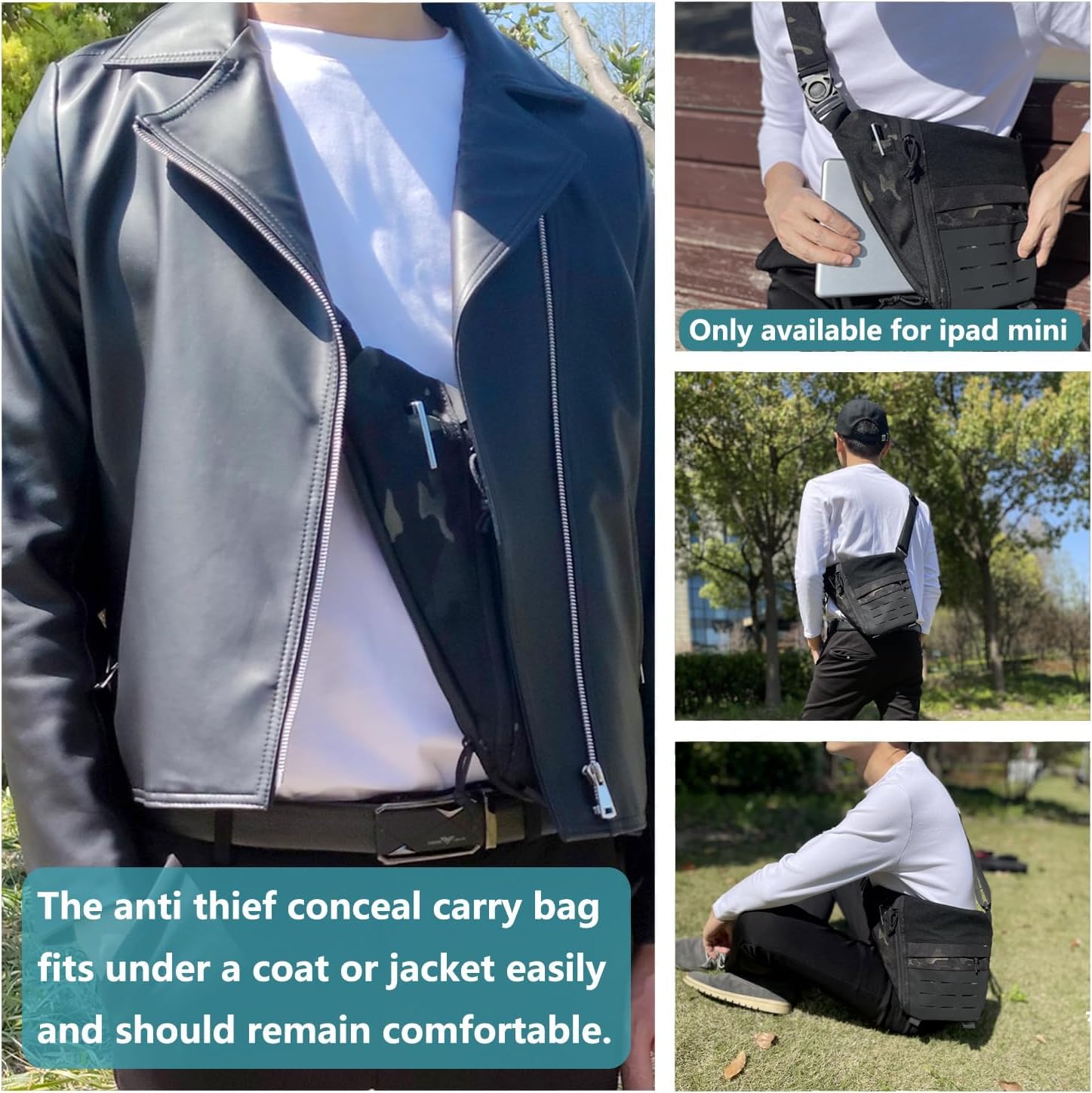 Crossbody Sling Bag for Men Women, Tactical Anti-Thief Conceal Carry Handgun Bag Stealth Personal Pocket Bag Over Shoulder Backpack w.Keychain Carabiner(CP)