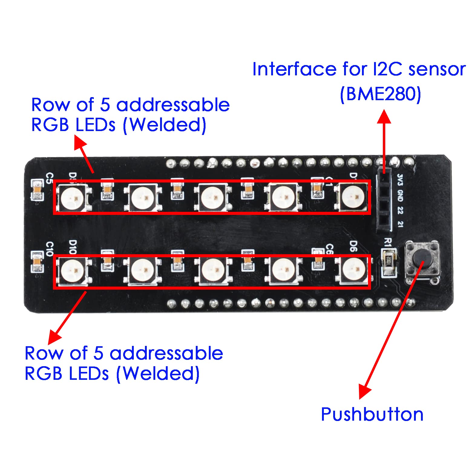 DIYmall ESP32 DEVKIT V1 ESP32-WROOM-32 Development Board + Assembled RGB LED Status Indicator Addressable PCB Shield for Arduino IOT BME280 DIY Project
