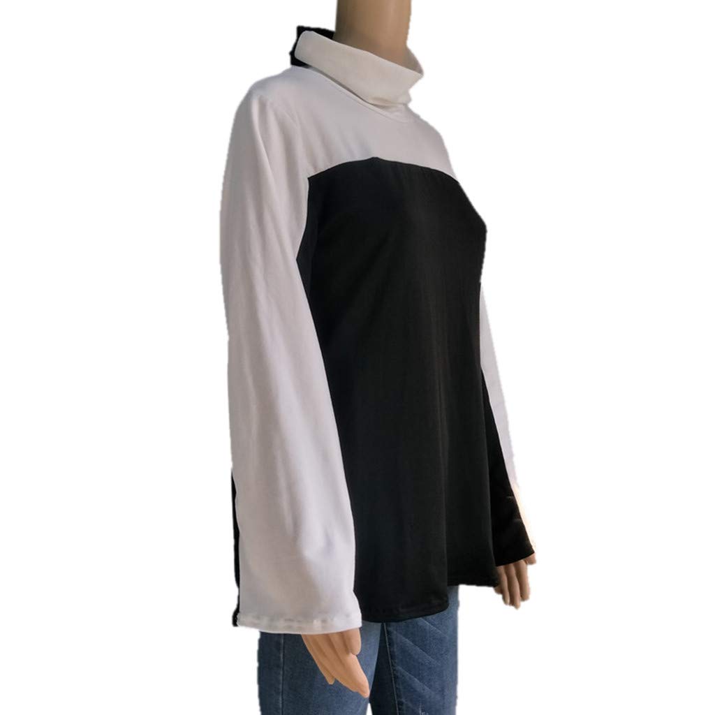 Women's Pullover Hoodie Funnel Neck Long Sleeve Hooded Sweatshirt Colorblock Patchwork Drawstring Top Blouse