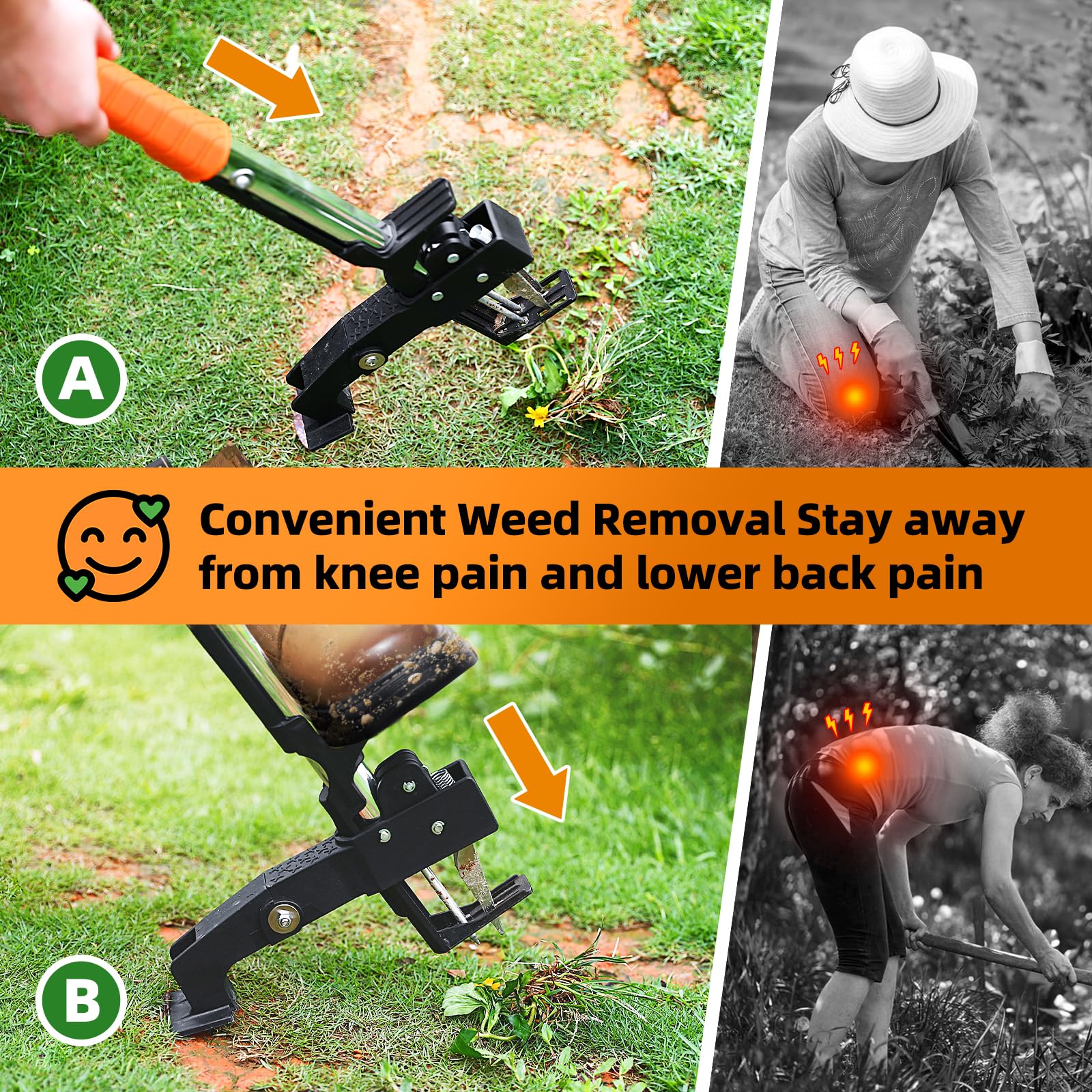 Elecshion Weed Puller Tool, Heavy Duty Stand Up Weed Puller with 39.3" Long Handle & 4 Tough Stainless Steel Claws, Detachable Weed Remover Tool for Lawn Garden without Bending, Pulling, or Kneeling