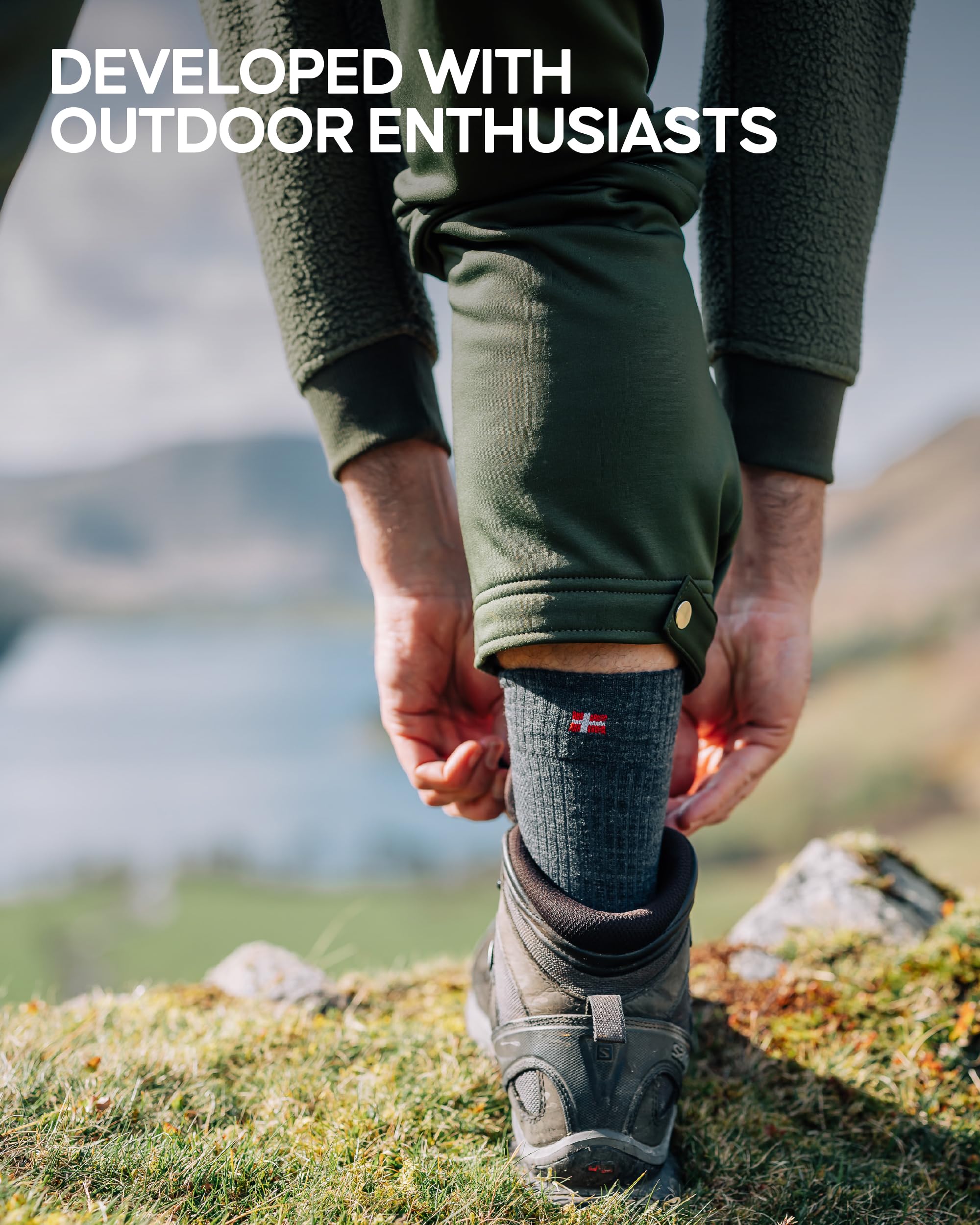 DANISH ENURANCE Premium Outdoor Hiking Socks, Merino Wool, Men & Women, 2 Pack, Light Grey, Large