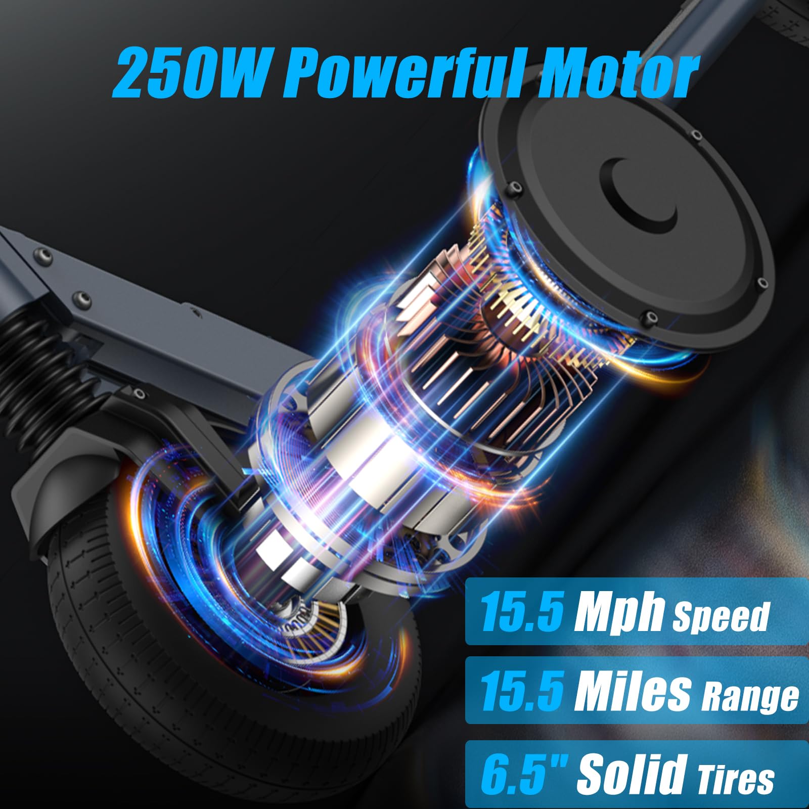 Caroma Electric Scooter 250W(400W Peak), Max 15.5 Miles Range & 15 MPH, 6.5" Solid Tire, Foldable Electric Scooter for Aduls & Kids, Commuting E Scooter for Adults with Braking System (Matte Blue)