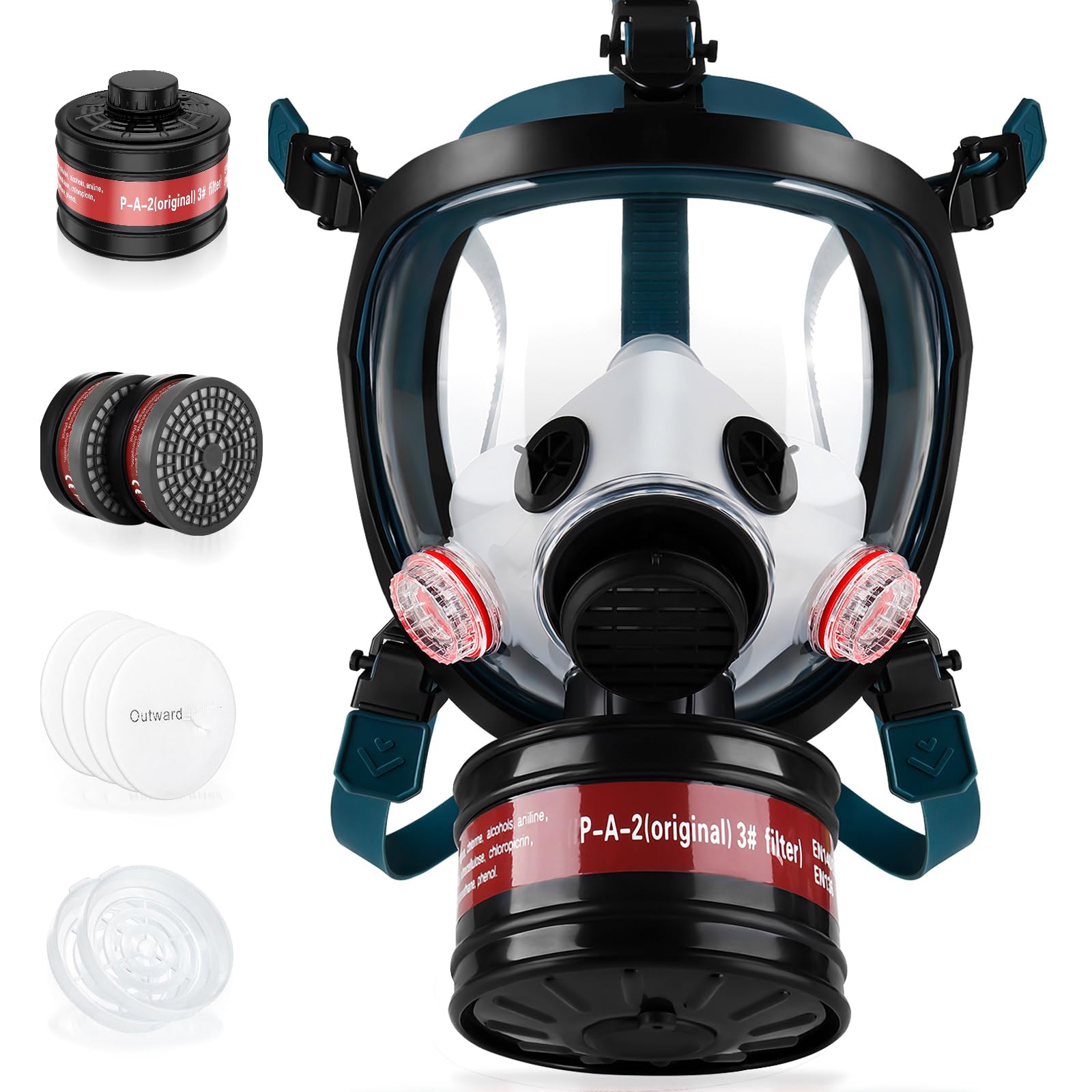 FANGNISN Full Face Tactical & Survival Respirator mask - Reusable Military Gas Mask with 40mm Activated Carbon Filter and 2pcs P-A-1 Filter, For Chemical Smoke, Particulates, Paint, Organic Vapor