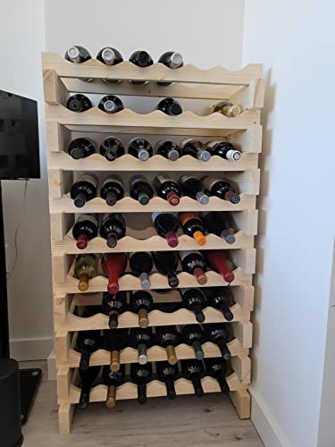 DisplayGifts Modular Stackable Wine Rack Freestanding Wooden Wine Stand Storage Holder, Thick Wood Wobble-Free Natural 36 Bottle Capacity 6 X 6 Rows (Natural - Unfinished)