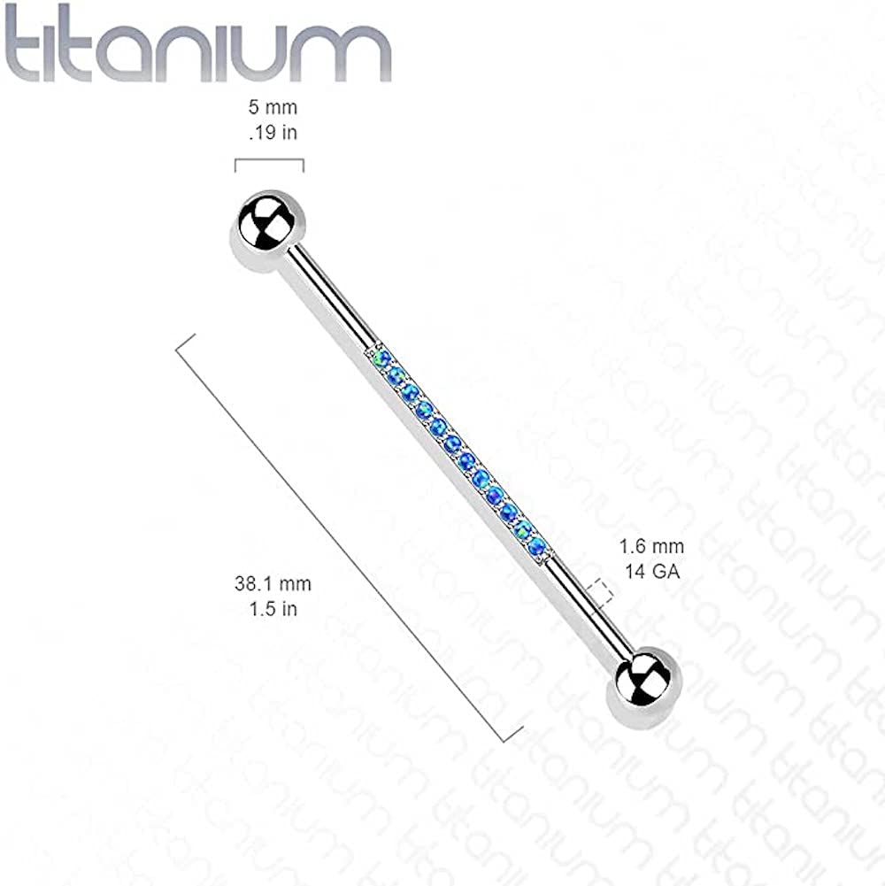 Covet Jewelry Titanium Industrial Barbell with CNC Lined Opal on Bar (Steel/Opal Purple)