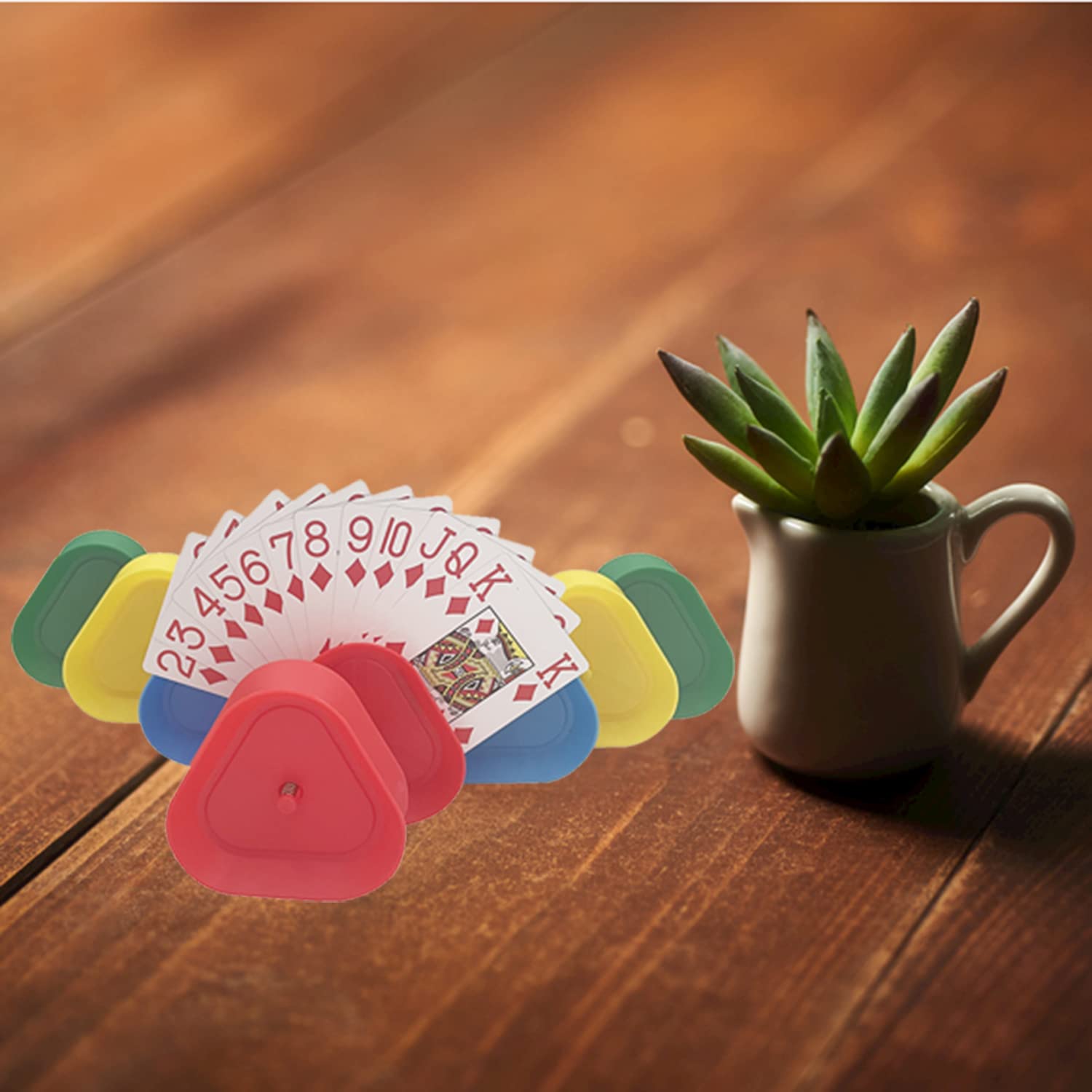SEETOOOGAMES Playing Card Game Holders - Little Kids Hands Free Triangle Shaped Poker Tray - 8 Pieces