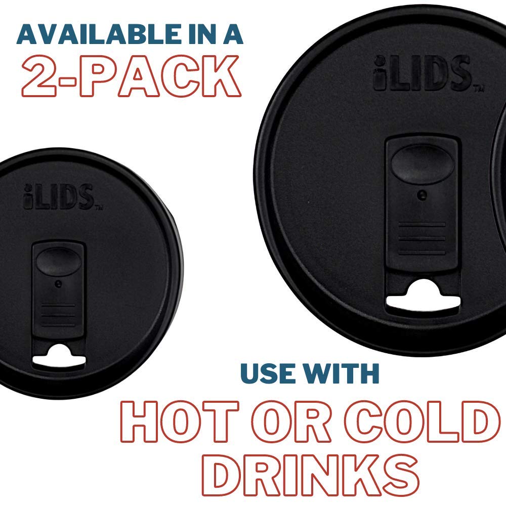 iLIDS Mason Jar Drink Lid, Wide Mouth, Black, Pack of 2