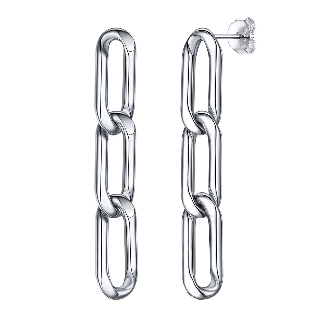 Chain Earrings for Women Solid Silver Dangling Cuban Chains Drop Ear Charms for Women