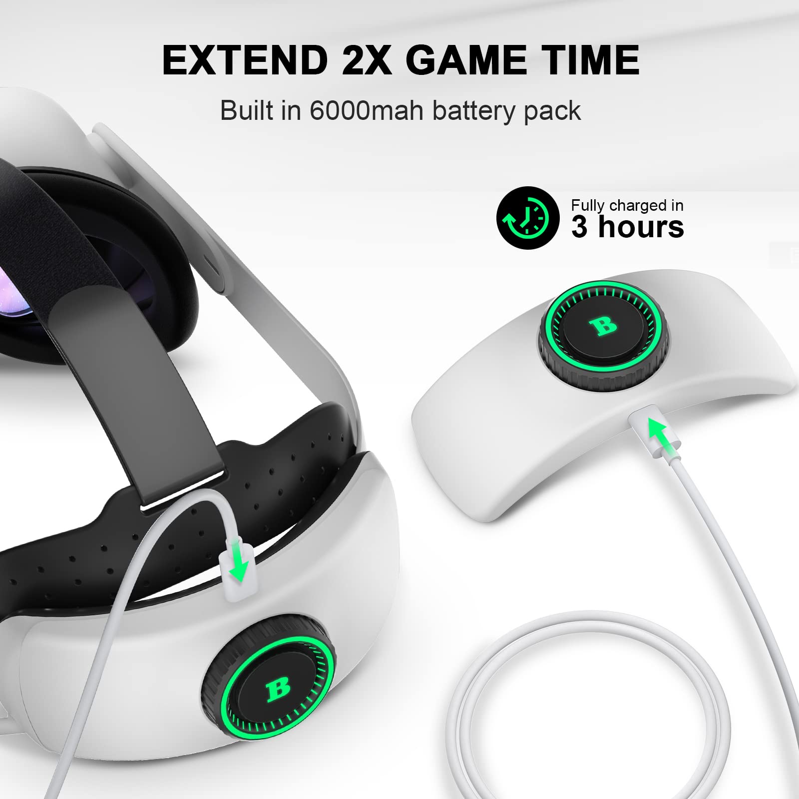 BUSQUEDA Pro Head Strap with Battery for Quest 2,Magnetic Connection 6000mAh Replaceable VR Power, Lightweight & Balance Elite Strap Meta Accessories for Enhanced Support and Comfort in VR