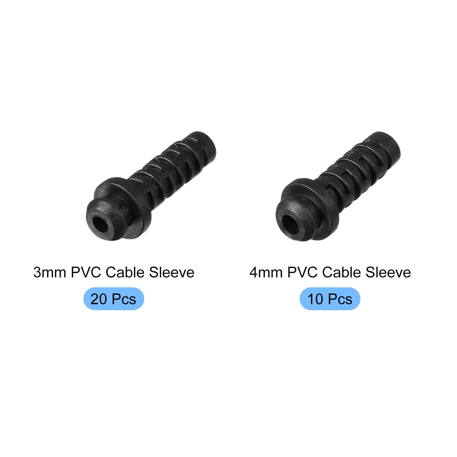 MECCANIXITY PVC Strain Cord Boot Protector Cable Sleeve 3mm and 4mm Black for Cable Protection 30pcs