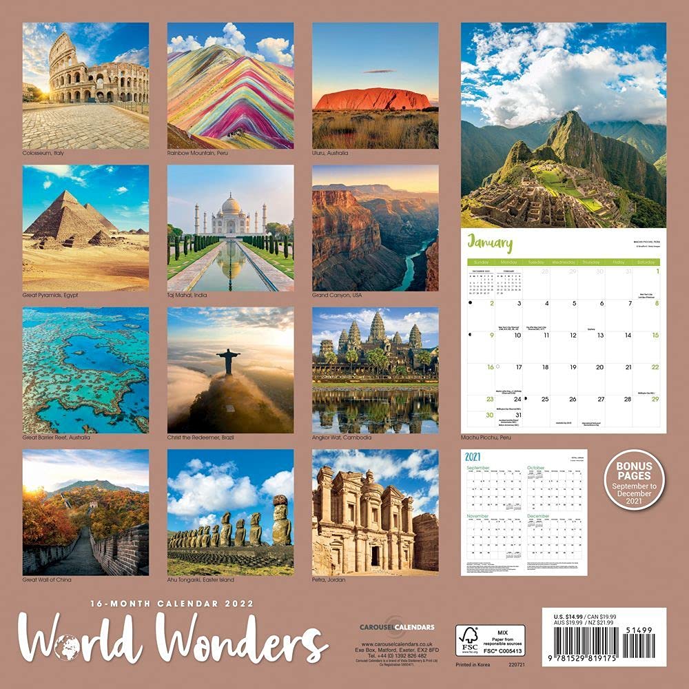 Carousel Calendars, World Wonders 2022 Wall Calendar