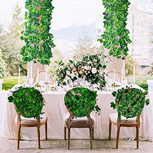 PrettyMoon Artificial Ivy Fake Greenery Leaf Garland Plants Vine Foliage Flowers Hangingfor Home Kitchen Garden Office Wedding Party Wall Decoration(5 Pack,7.5ft,36leaves Each)