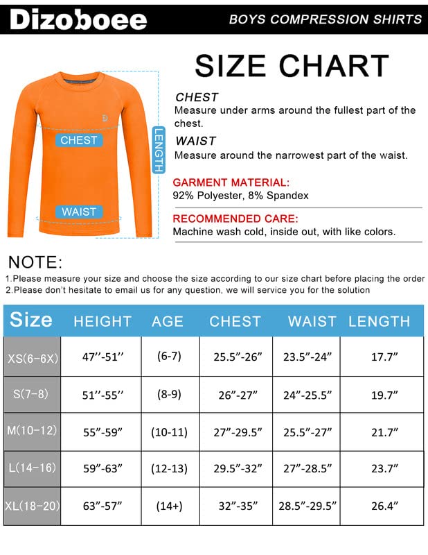Dizoboee Youth Boys Thermal Compression Shirt Long Sleeve Kids Fleece Baselayers Sports Football Baseball Undershirt Orange S