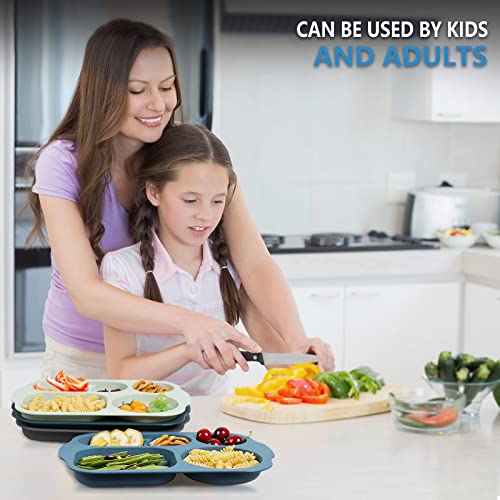 shopwithgreen Unbreakable Divided Plates - Large 11 Inch 4 PCS Microwave Dishwasher Safe Tray for Kids Adults - Wheat Straw Plastic Material, Lightweight Plates (PP Material)