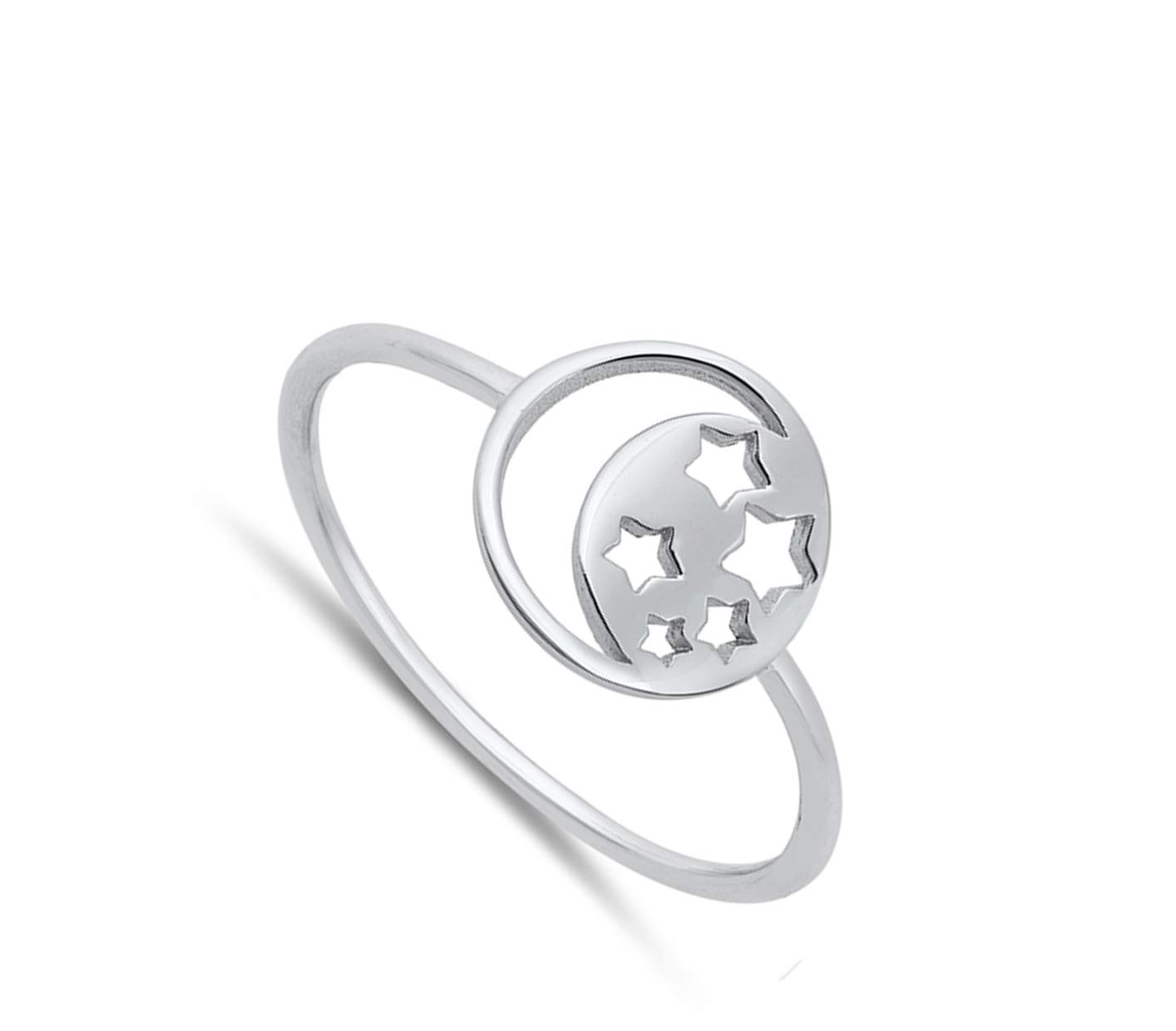 Cutout Moon Star Space Polished Ring New .925 Sterling Silver Band Size 10