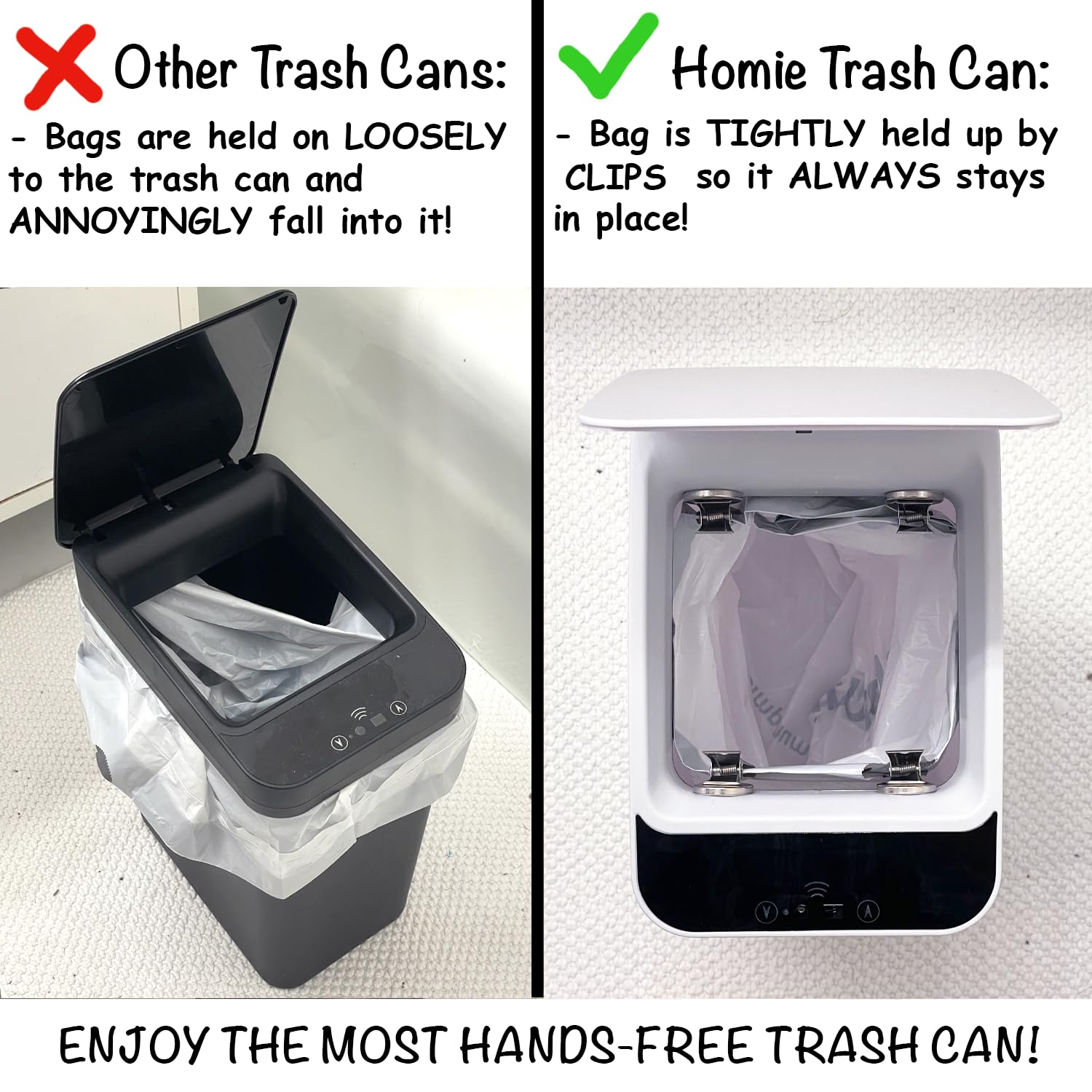 Homie 2 Pack, Automatic Trash Can 2.9 Gallon with Smart Touchless Motion Sensor and Anti - Bag Slip Lid, Use as Mini Garbage Basket, Slim Dust Bin, or Decor in Bathroom, Restroom, Kitchen
