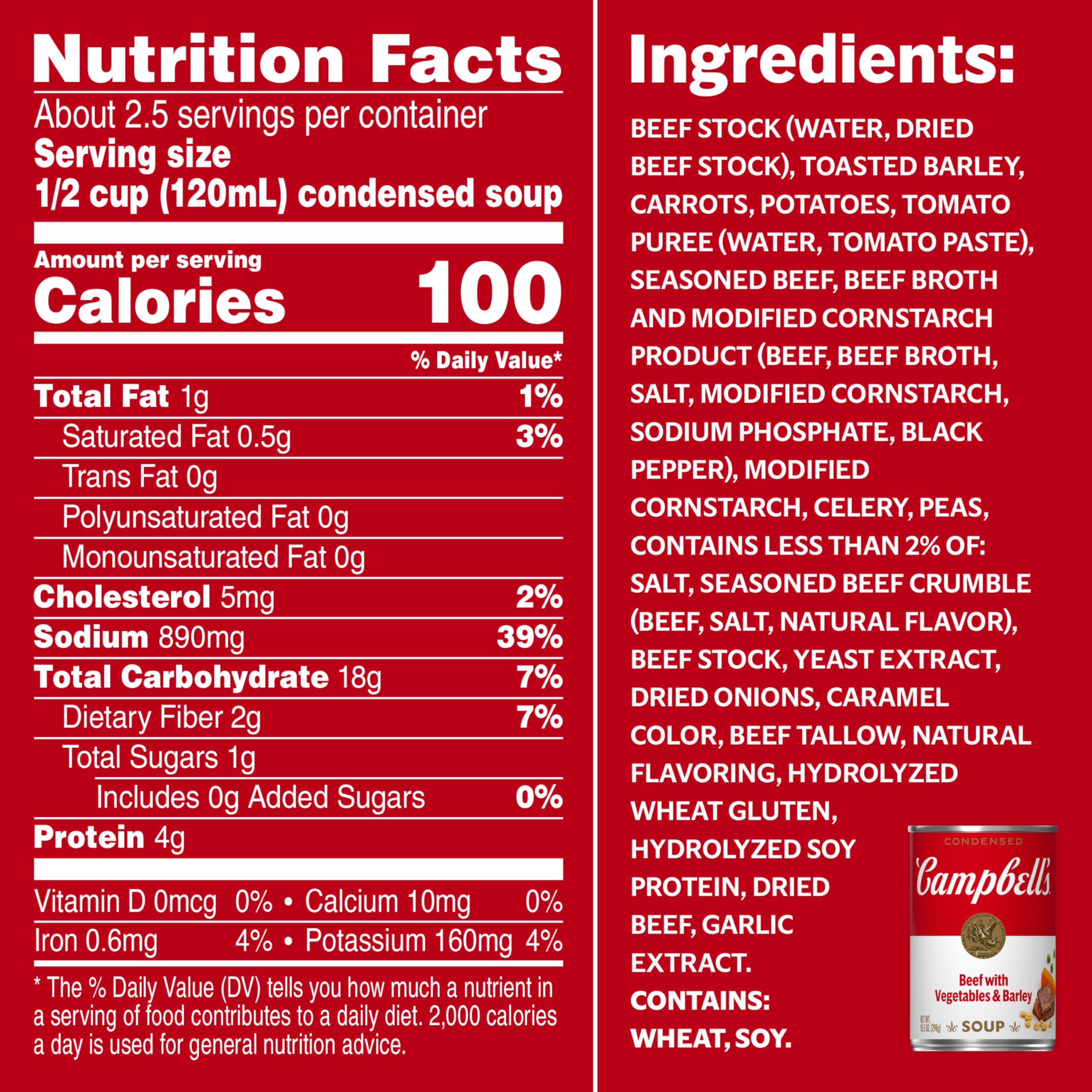 Campbell's Condensed Beef Soup With Vegetables and Barley, 10.5 oz Can (12 Pack)