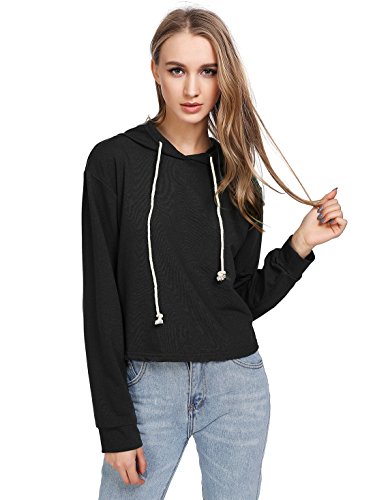 MakeMeChic Women's Cropped Hoodie Casual Workout Crop Sweatshirt Tops A Black M