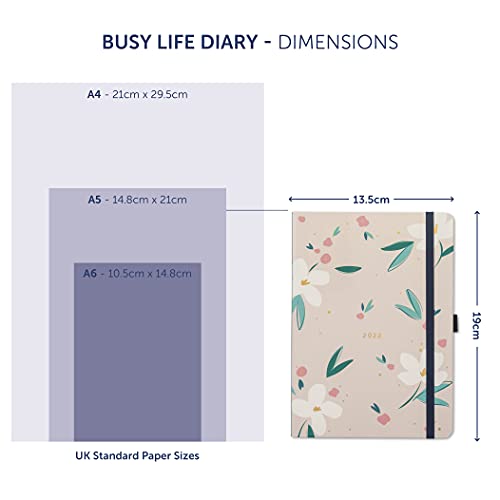 Busy B Busy Life Diary January to December 2022 - A5 Floral Week to View Planner with Dual Schedules, Pen Holder and Pockets