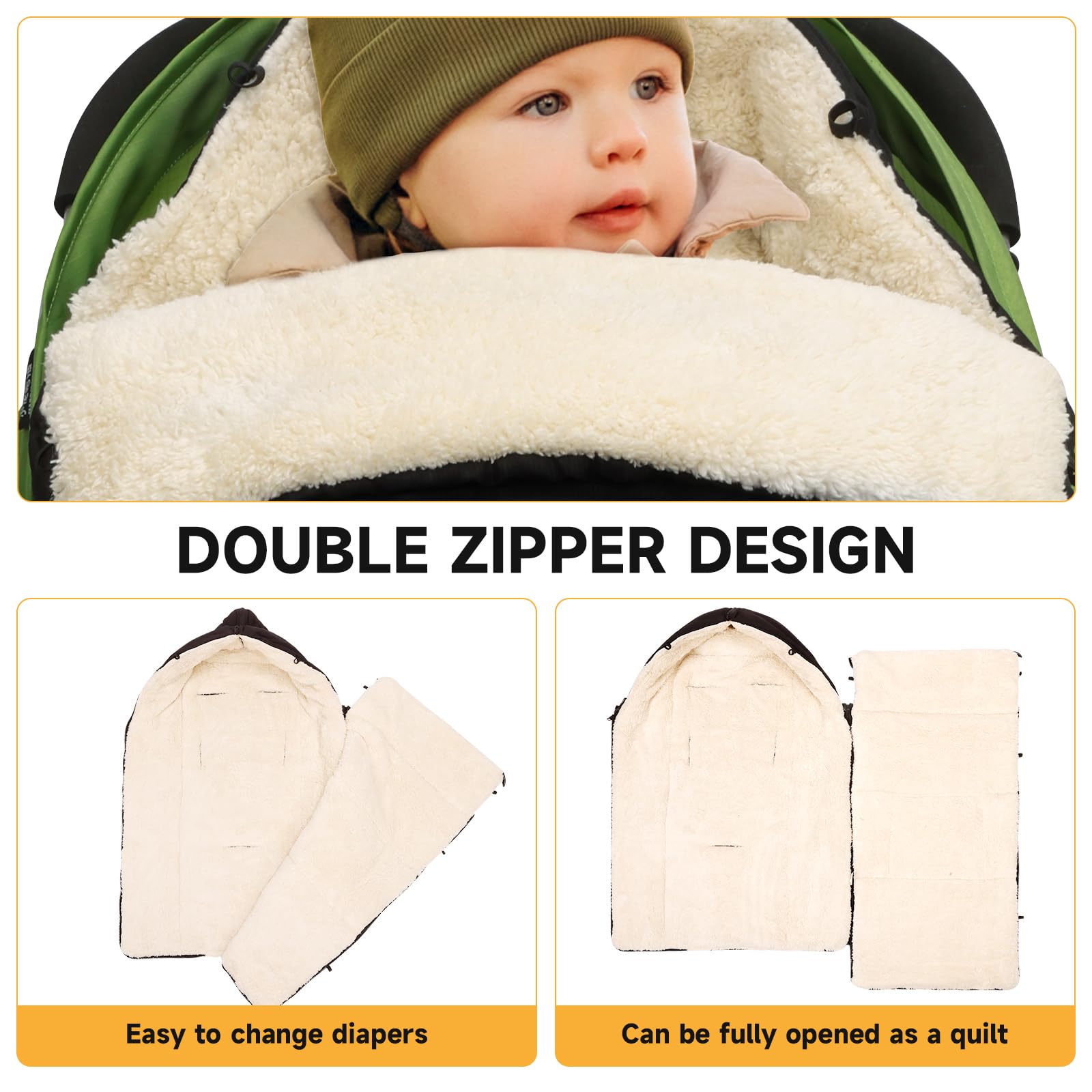 EAQ Universal Winter Warm Baby Stroller Footmuff,Muti Use Bunting Bag, Fleece Lined Washable Outdoor Sleeping Bag for Baby(Gray)