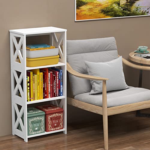 Rerii Bookcase, 4 Tier Small Bookshelf, Kids Open Shelves,Book Organizer Storage Shelf, Display Rack Table for Bathroom Living Room Bedroom Office, White