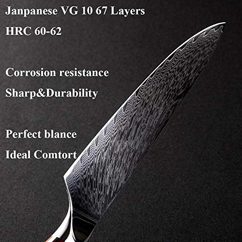 FANTECK Chef Knife 8 Inch Professional Damascus Chef Knife High Carbon 67 Layers VG-10 Damascus Knife Stainless Steel Ultra Sharp Blade Kitchen Meat Cutting Knife [Gift Box]-Ergonomic Rose Wood Handle