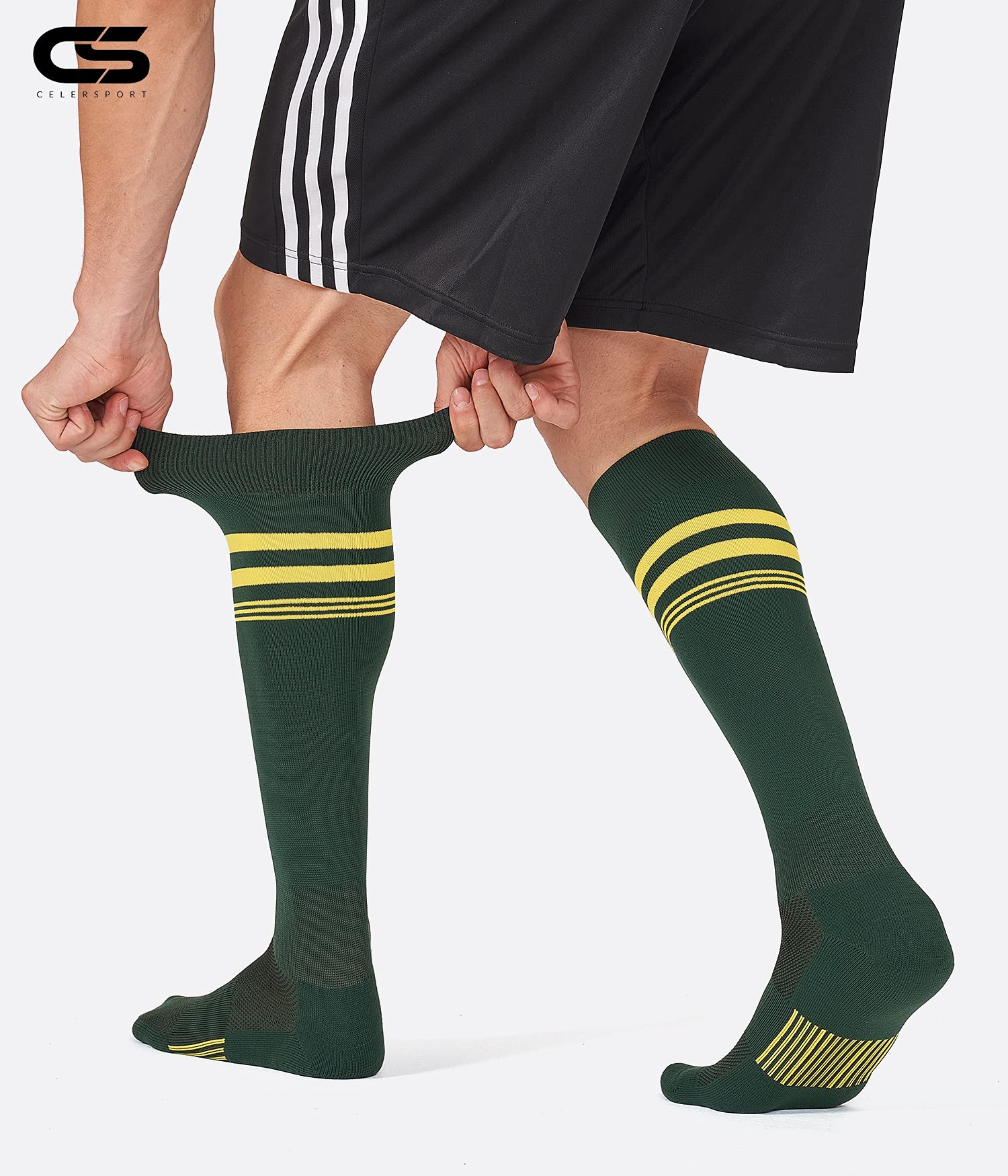 CS CELERSPORT 2 Pack Soccer Socks for Youth Kids, Men and Women Sport Softball Socks with Cushion, Green, Large