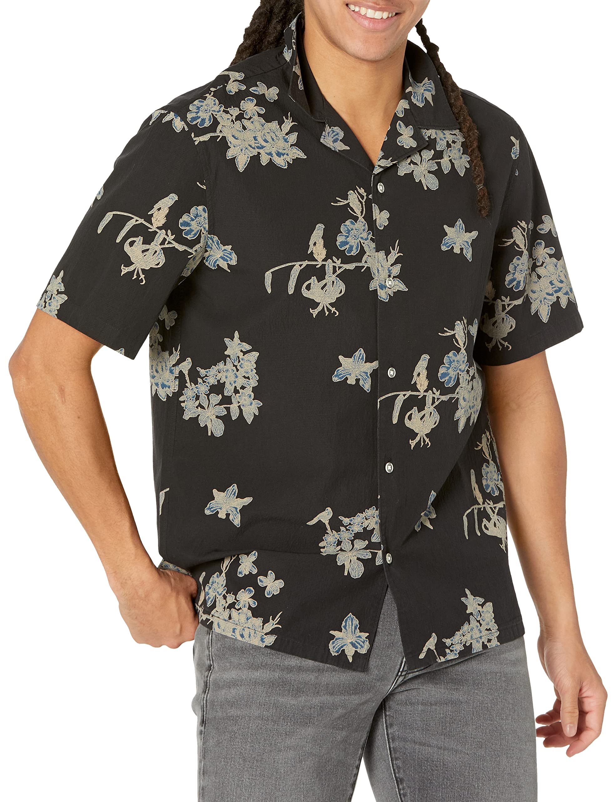 Club Monaco Men's SS CC Floral Toile, Caviar, L
