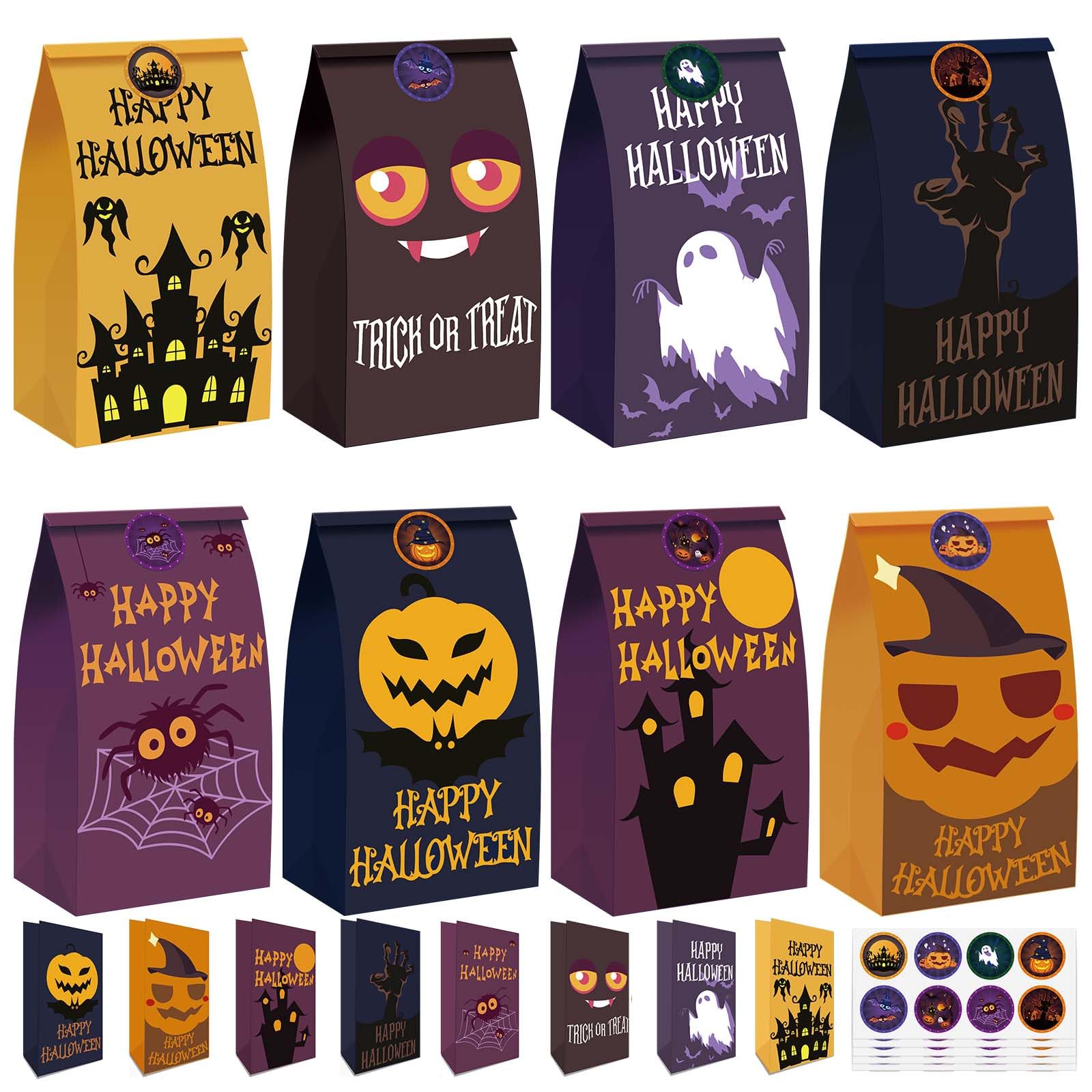 Hommay Halloween Treat Bags, 40 Pcs Paper Halloween Bags Trick or Treat Gift Bags Bulk, Small Halloween Treat Candy Goodies Bags for Kids