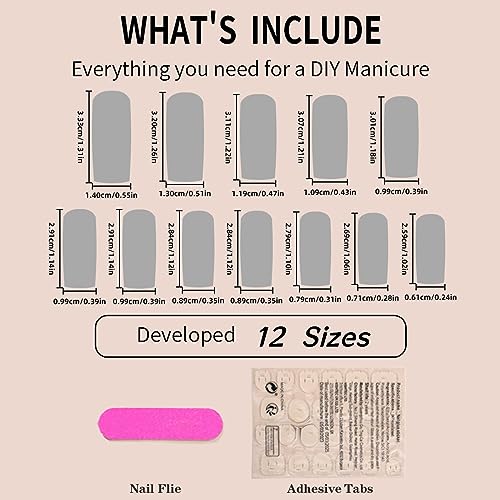 Halloween French Tip Press on Nails Long Metal Spider Glue on Fake Nails Long Square Acrylic Nails Glossy Pink White False Nail Tips Full Cover Finger Decorations Artificial Nails for Women 24Pcs