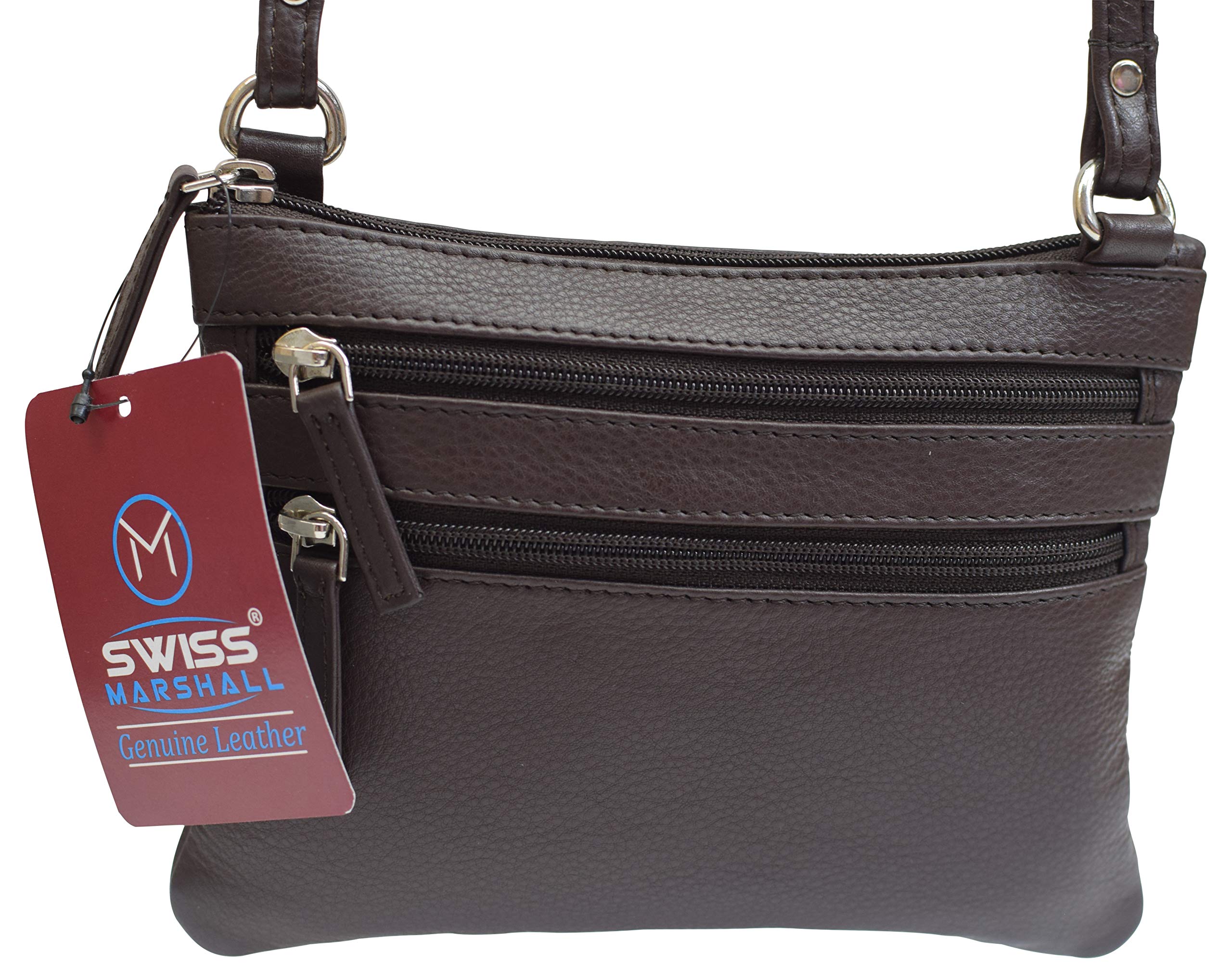 Swiss Marshall Womens Genuine Leather Small Crossbody Shoulder Designer Bag and Ladies Purse (Brown)