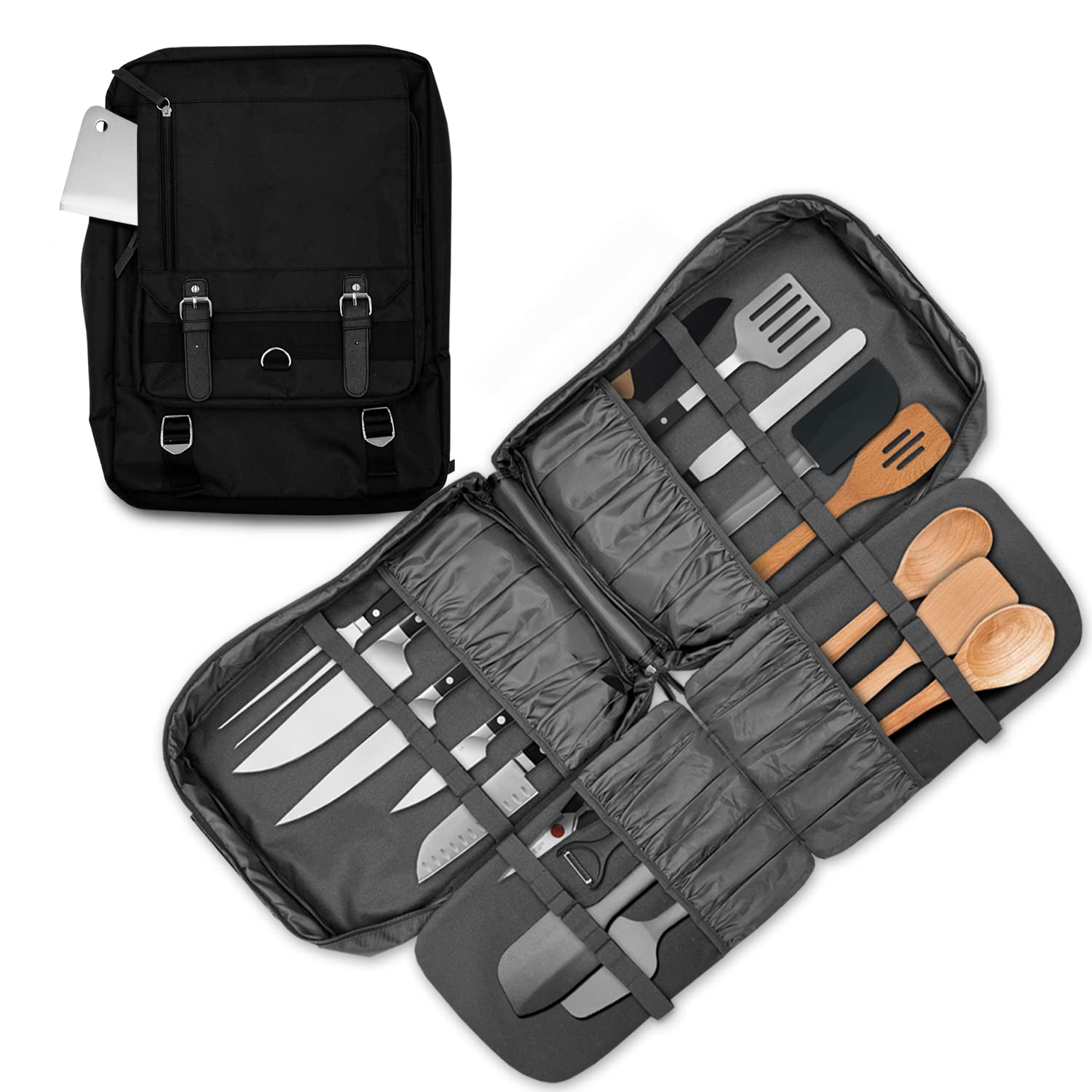 Driven Chef Ultimate 1600D Chef Knife Backpack with 30+ Pockets for Storage of Knives, Kitchen Tools, Utensils and Other Items | Ultra Reinforced Construction | Generous Size [18 x 13 inches]