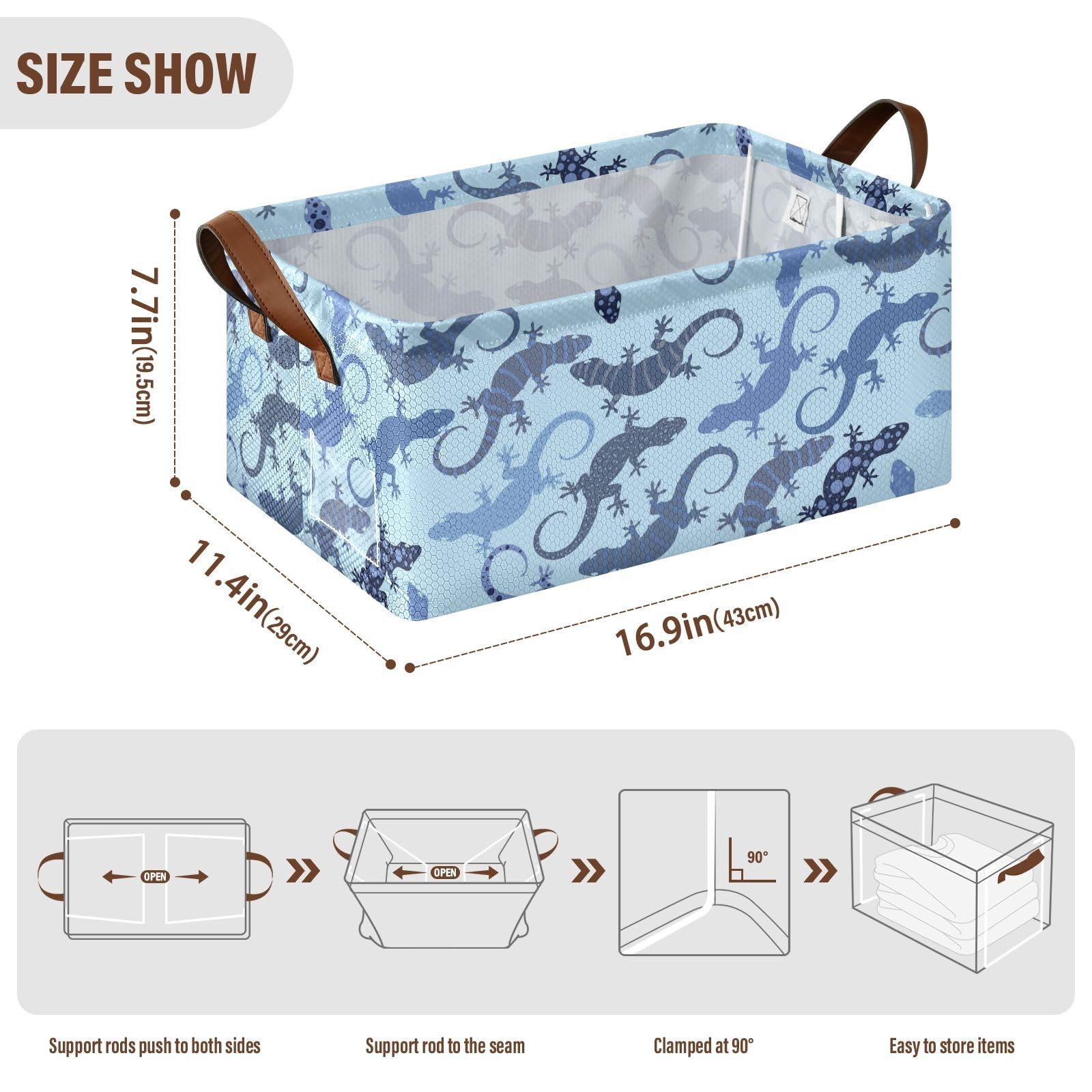 Exnundod Modern Lizard Cute Storage Bins Organizer Cartoon Storage Basket for Shelf Cubes Folding Storage Boxes with Handles Closet Organizer Basket for Bedroom Dorm Office