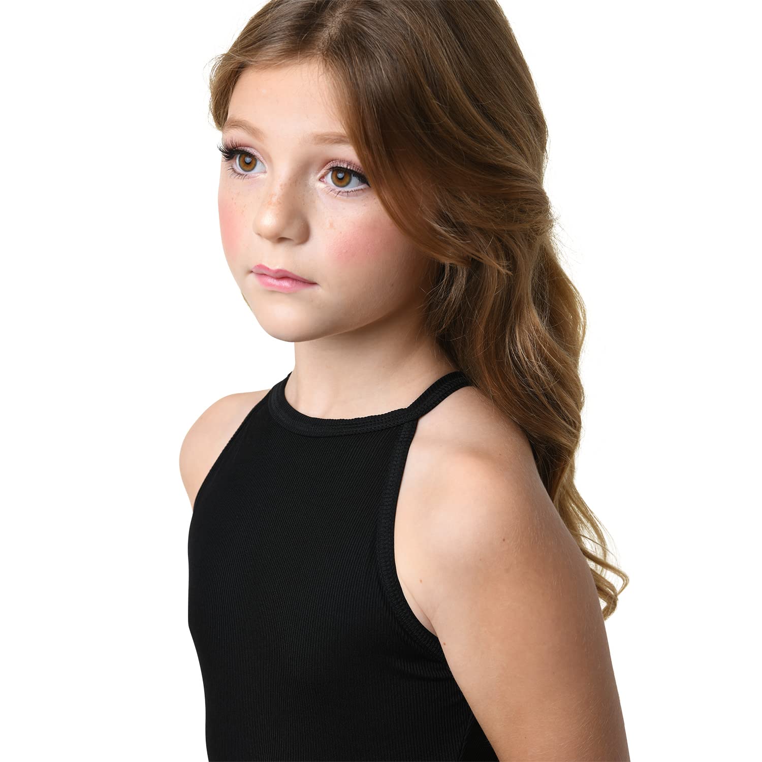 DANZNMOTION by Danshuz Girl's Plush Halter Leotard (Black, 4-6) - 2465C