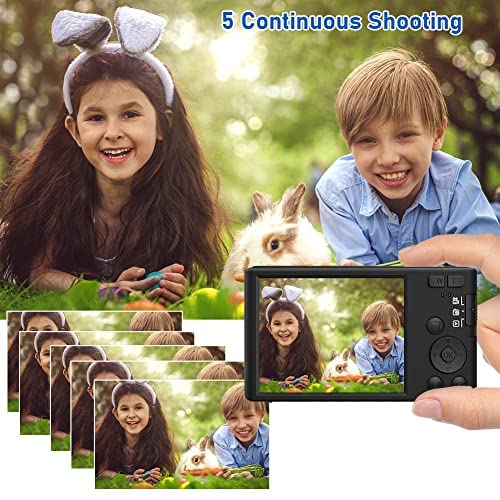 Compact Point and Shoot Camera for Video Kids with 16X Digital Zoom, 4K 48MP, Portable for Beginners,Students,Teens with 32GB SD Card and 2 Batteries