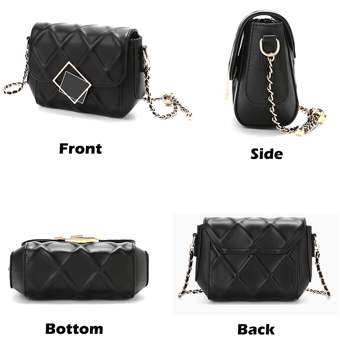 YXBQueen Women's Small Bags Black Chain Crossbody Purse Quilted PU Leather Shoulder Bag with Chain Strap