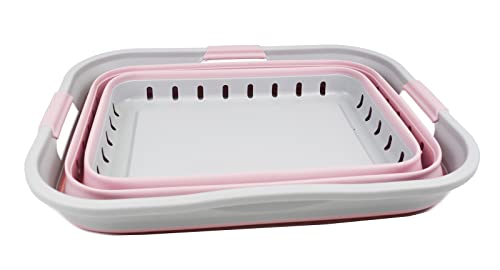 SAMMART 42L (11 gallon) Collapsible Plastic Laundry Basket - Foldable Pop Up Storage Container/Organizer - Portable Washing Tub - Space Saving Hamper/Basket (Grey/Pale Pink)
