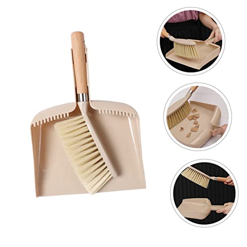 HOMOCONO 1 Set 2pcs Desktop Dustpan Cleaning Broom Small Cleaning Brush Tiny Broom Dustpan Kit Computer Cleaner Couch Cleaner Mini Brush Home Cleaning Accessory Pet Hair Broom Wooden Beige
