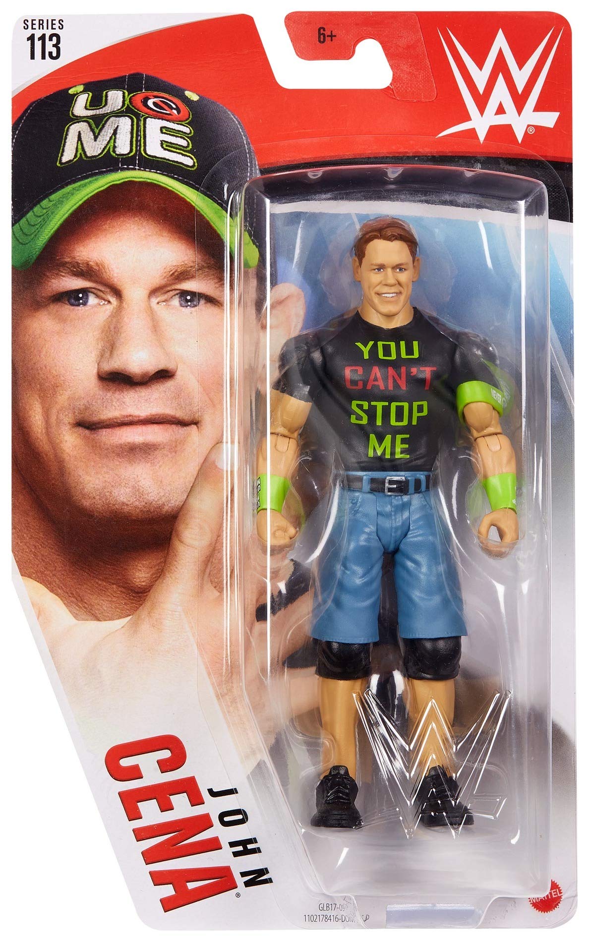 WWE Mattel John Cena Basic Series #113 Action Figure in 6-inch Scale with Articulation & Ring Gear, Multi (GLB17)