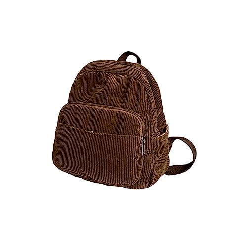 INFENU Cute Corduroy canvas backpack Japanese style bag Kawaii retro simple Solid color mini backpack (Brown)