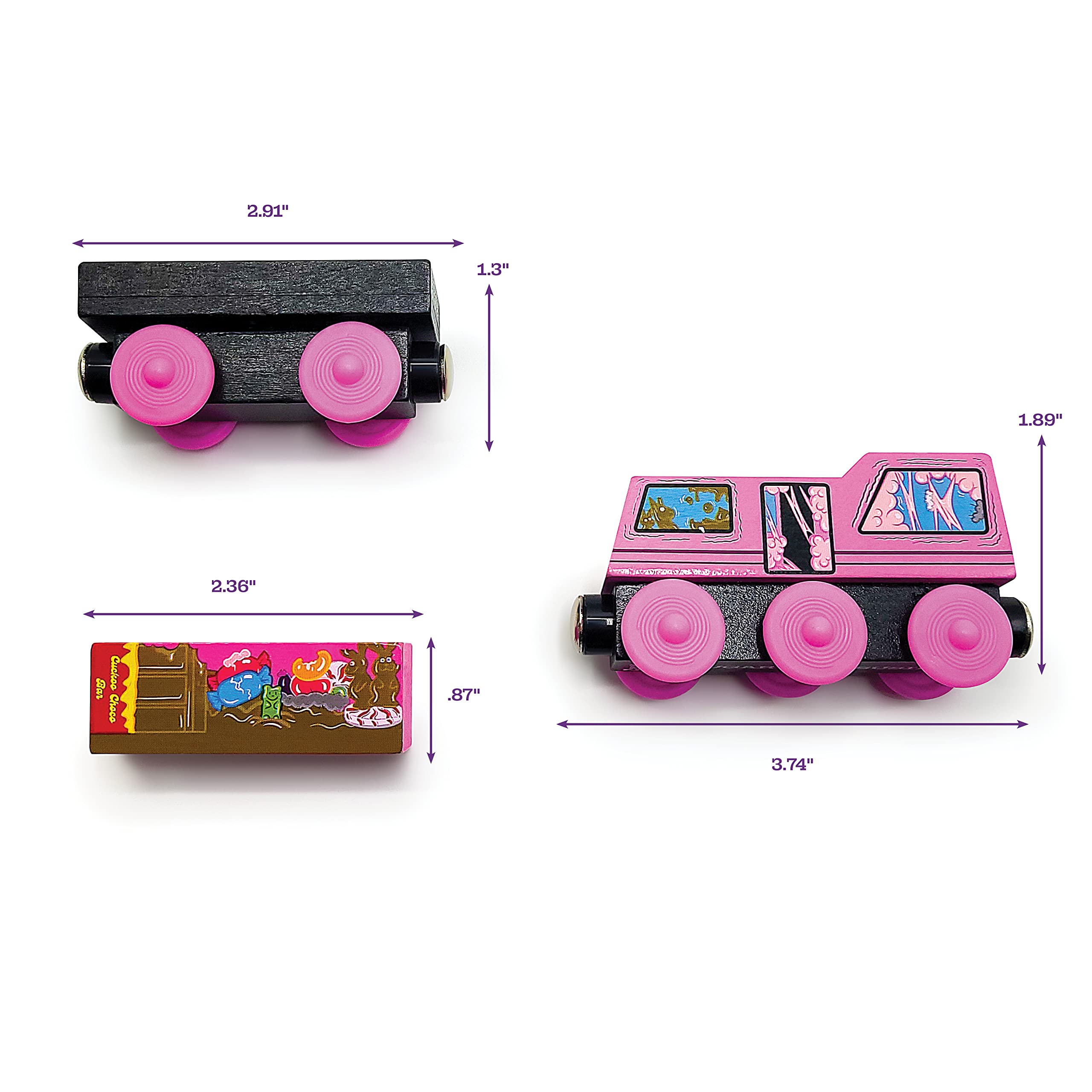 ZANY TRAINS Series 1 - Wooden Train Set with Cargo - Compatible with All Wooden Train Sets - Wooden Train Cars (Sugar Rush Susie)