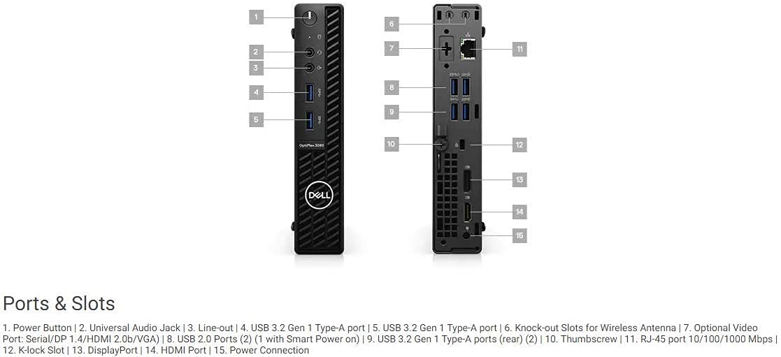 Dell OptiPlex 3080 Micro Desktop 128GB SSD (Intel Core i3-10100T, 8 GB RAM, 128 GB SSD, Win 10 Pro) PC Business Computer