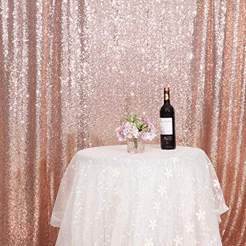 Juya Delight 2 Panels Sequin Photography Backdrop Curtain for Wedding Party Decoration Festival Ceremony,2ft x 8ft x 2Pcs,Rose Gold