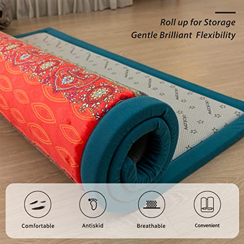 MAXYOYO Bohemian Style Area Rug Living Room Carpet, Thick Memory Foam Tatami Mat Japanese Carpet with Non-Slip Backing, 4.9 ft x 6.6 ft Large Floor Rug Mat for Bedroom