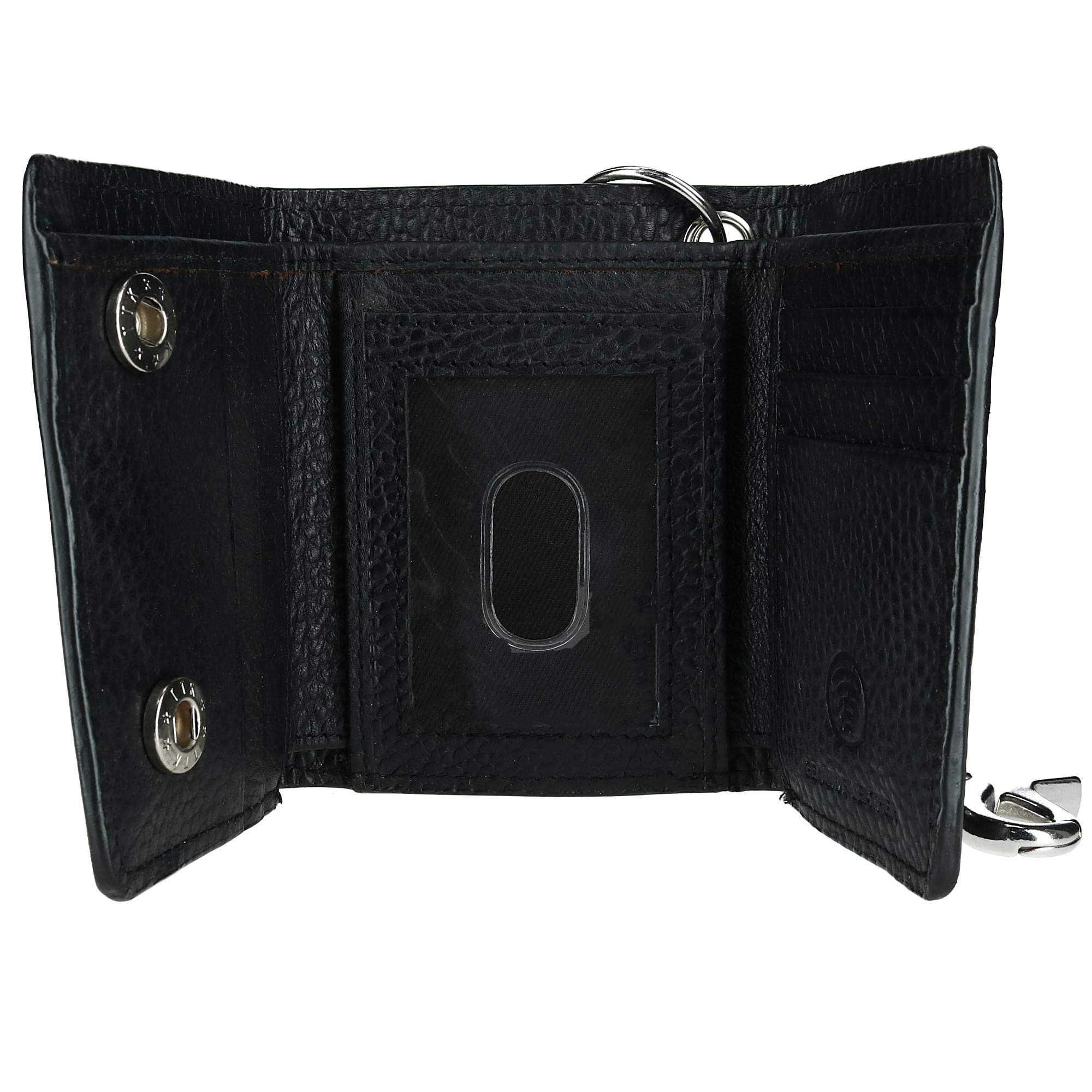 CTM® Men's Pebble Grain Leather RFID Trifold Chain Wallet, Black