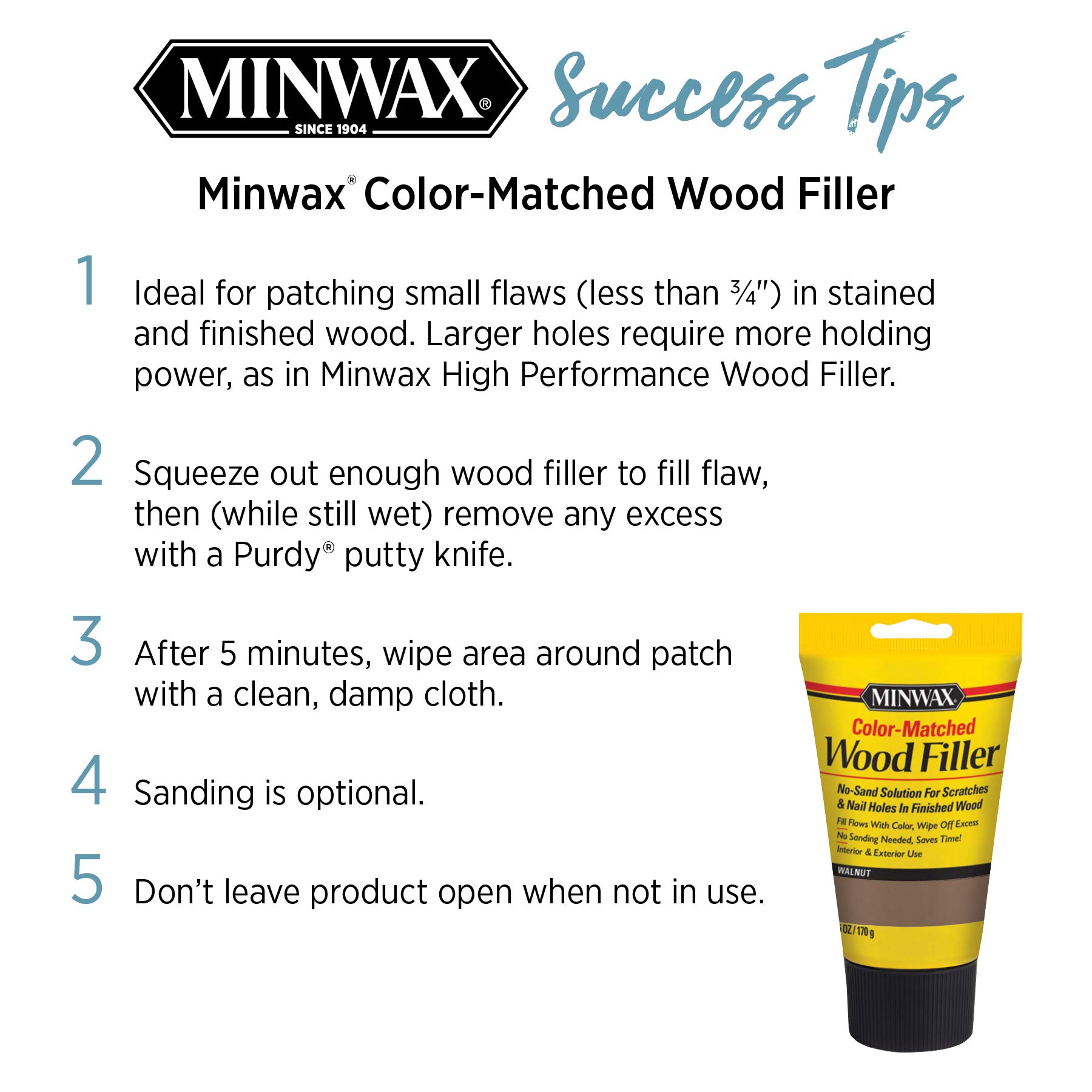 Minwax 448530000 Color-Matched Filler Wood Putty, 6 oz, Walnut, 6 Ounce
